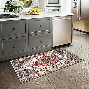 Aopota Area Rug Washable Small Front Door Rug for Entryway Mat Hallway Runner Rug Doormat Bohemian Faux Wool Throw Rug Non-Slip Low-Pile Floor Carpet for Kitchen Laundry Room Entrance Bathroom