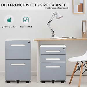 GOOGIC 2-Drawer Mobile File Cabinets, Rolling Metal Vertical Filing Cabinet for Legal & Letter File Anti-tilt Design with Lock Fully Assembled Except Casters, Gray&White(Style 3)