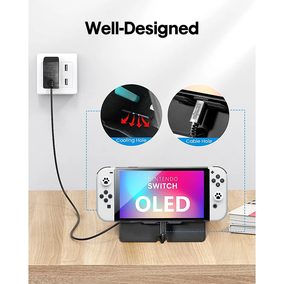 Playstand for Nintendo Switch, Portable and Foldable Magnetic Stand for Nintendo Switch/Steam Deck/Phone, 3 in 1 Accessories Kit with Stand, 2pcs Switch OLED Screen Protectors & 2pcs Wheel Grip Caps