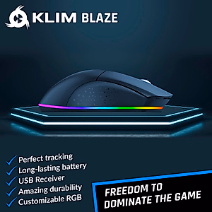 KLIM Blaze Rechargeable Wireless Gaming Mouse RGB New 2024 - High-Precision Sensor and Long-Lasting Battery - 7 Customizable Buttons - Up to 10000 DPI - Wired & Wireless Mouse for PC Mac & PS4 PS5