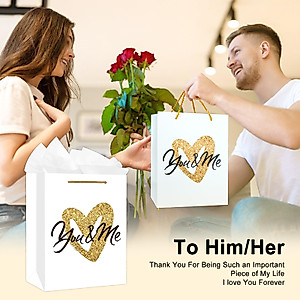 SICOHOME Large Anniversary Paper Gift Bag with Tissue Paper 13" You and Me Valentine's Day Gift Bag with Tissue Paper and Greeting Card for Husband Wife Boyfriend Girlfriend Newlyweds