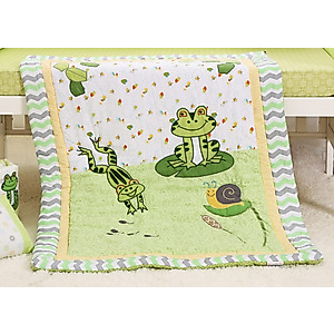 3 Pieces Frog Snail Tadpole Garden Nursery Crib Bedding Set Toddler Girls Boys Frog Theme Bedding Set Green