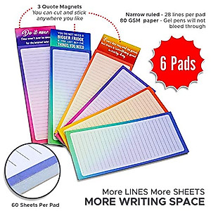 MERDREU 6 Magnetic Notepads with 3 Quote Fridge Magnets & 1 Magnetic Pen Holder | Full Magnetic Back Cute Memo Pads To Do List, Shopping List &