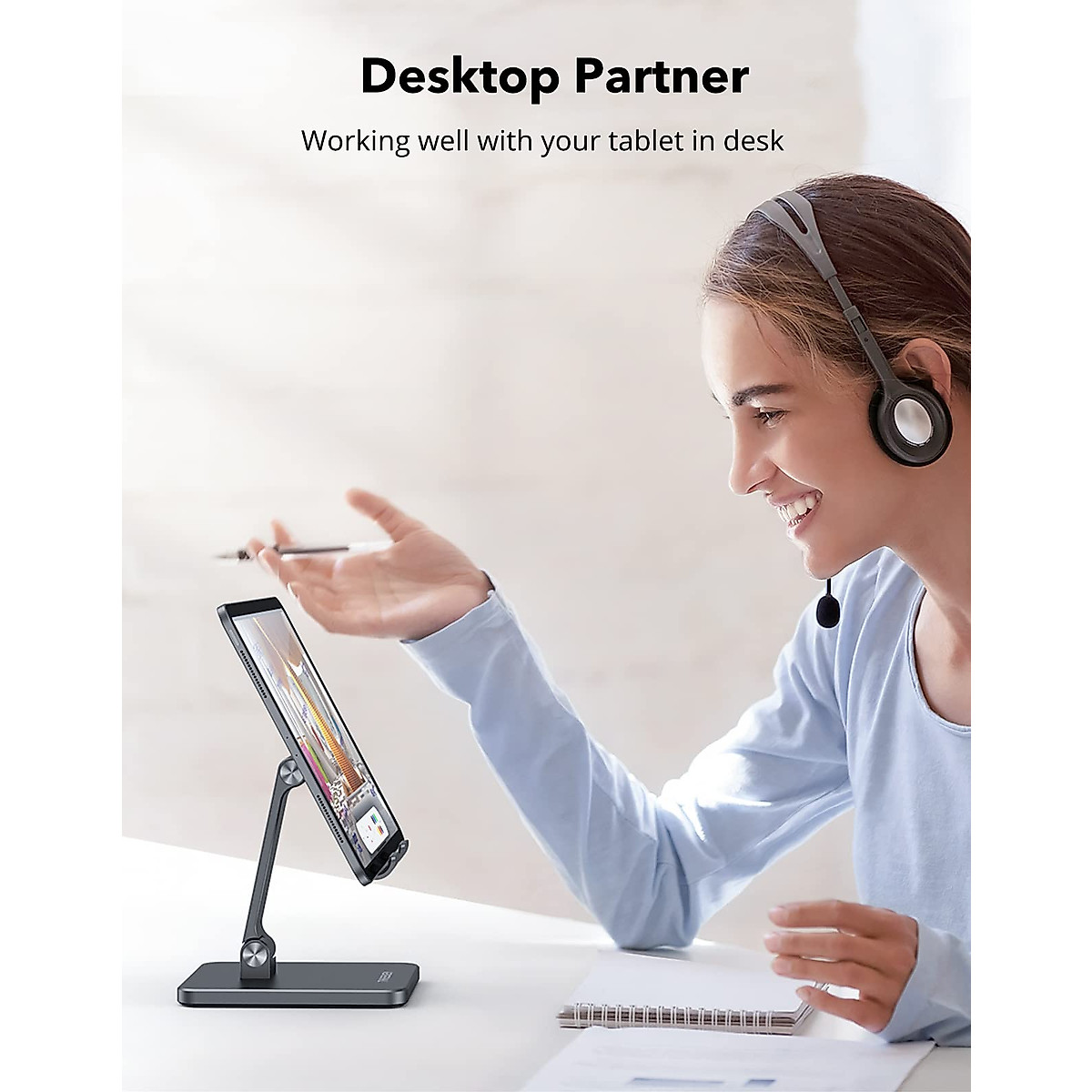 THREEKEY Tablet Stand,Cell Phone Stand, Metal Adjustable Phone Holder for Desk Compatible with iPhone iPad Mini/Air/Pro and All 4.7-11.9 Inch Tablet and Phone