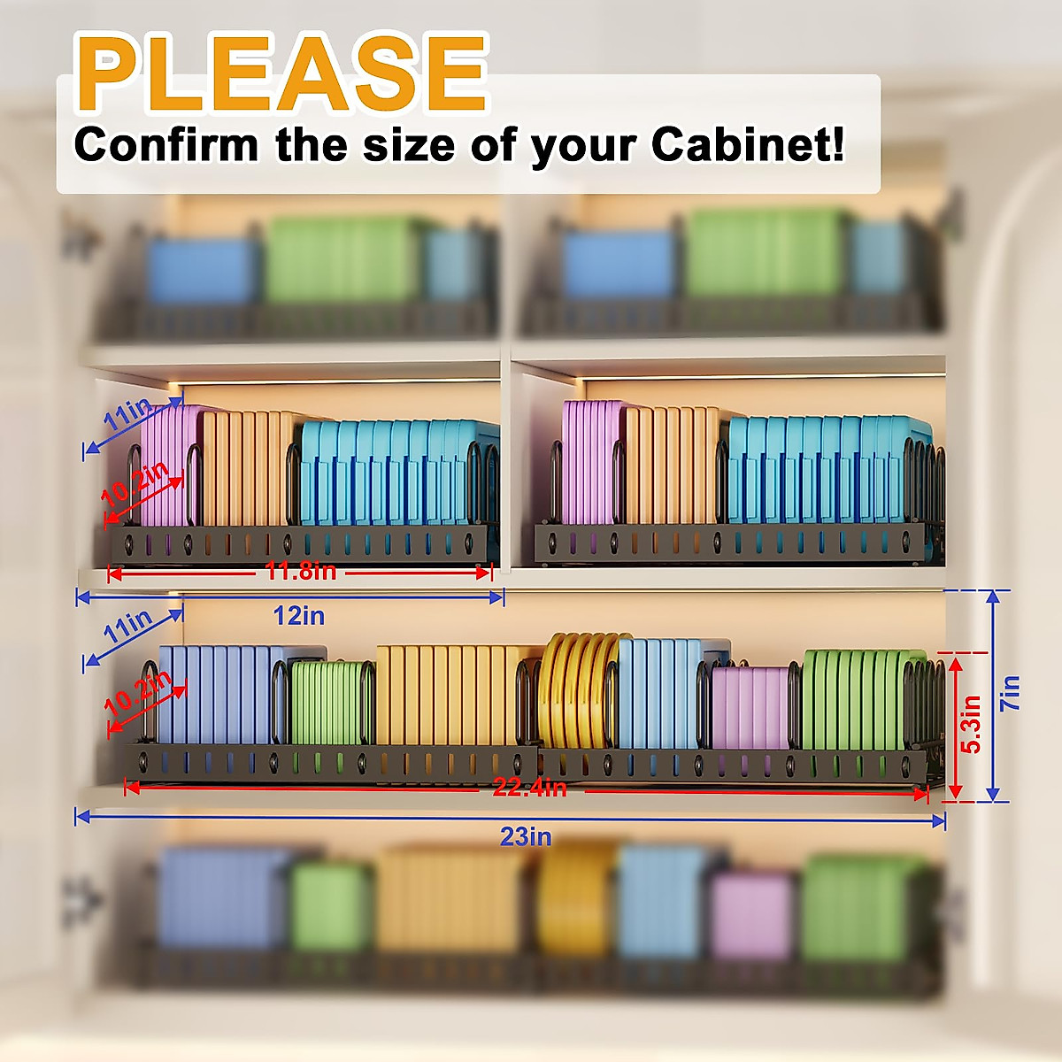 Expandable Food Container Lid Organizer,Large Capacity Adjustable 10 Dividers Detachable Lid Organizer Rack for Cabinets, Cupboards, Pantry Shelves, Drawers to Keep Kitchen Tidy,Black(Patent Pending)