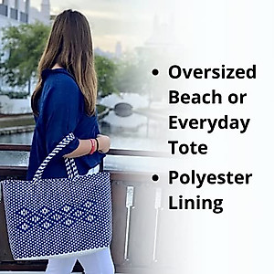 Dallas Hill Designs Handwoven Super Tote Bag for Women | Recycled Plastic Shoulder Purse | Summer Beach, Pool, and Travel Handbag (Black & Gold)