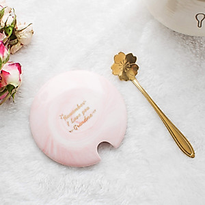 Luspan Best Grandma Gifts - Gifts for Grandma - Best Grandma Ever Pink Marble Ceramic Coffee Mug 11.5oz and Lid