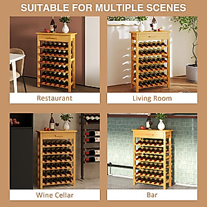 Kinbor 6-Tier Bamboo Wine Rack with Drawer, Standing Storage Rack with 36 Bottles Holder for Bar, Wine Cellar, Basement, Cabinet, Pantry, Kitchen