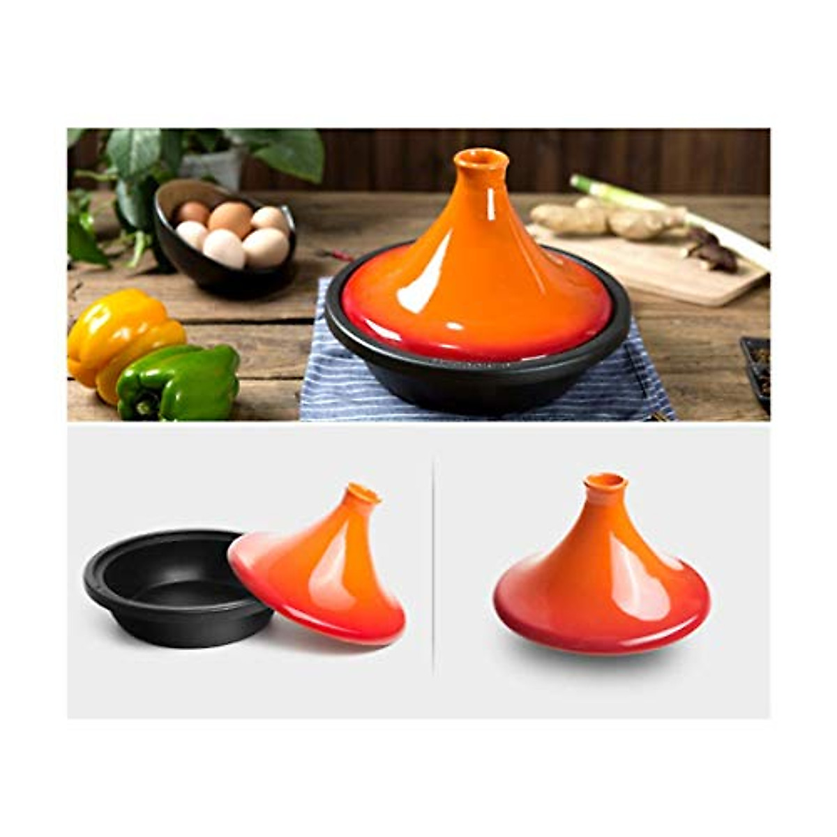 Thickened Cast Iron Tagine Pot, with Gloves Potholder, for Different Cooking Styles and Temperature Settings, Enameled Tajine, Oven Safe Dish Clay / 27cm with Thermal Board/Red
