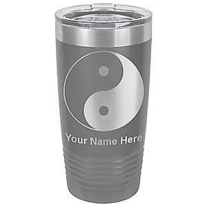 LaserGram 20oz Vacuum Insulated Tumbler Mug, Yin Yang, Personalized Engraving Included (Gray)