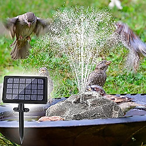 Solar Fountain Bird Bath with Solar Panel, Rockery Granite Water Bubbler with 5 Nozzles Solar Water Fountain for Birdbath Outdoor, Pond, Patio Garden, and Fish Tank
