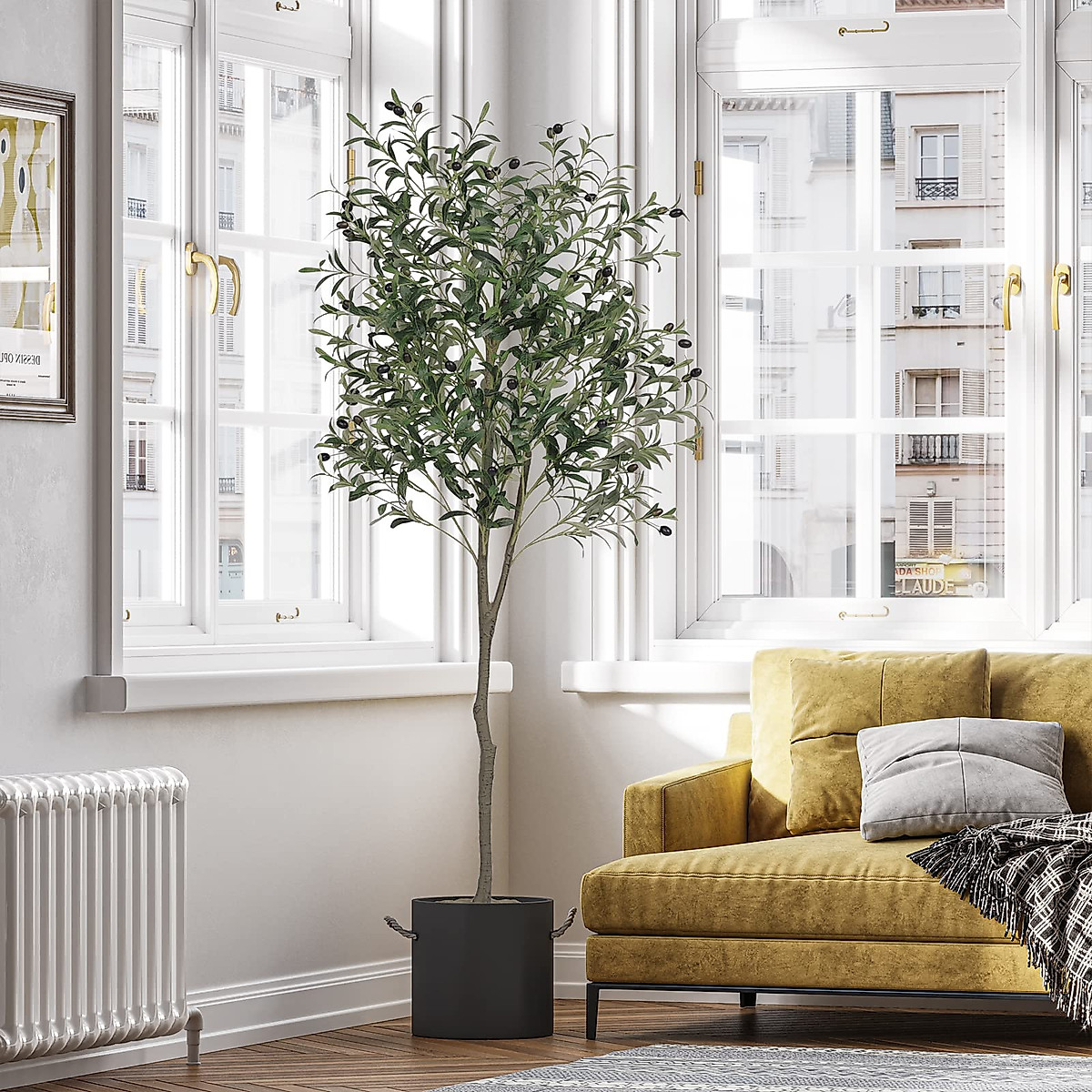 VIAGDO Artificial Olive Tree 6ft Tall Fake Potted Olive Silk Tree with Planter Large Faux Olive Branches and Fruits Artificial Tree for Home Office Living Room Decor Indoor, 1176 Leaves