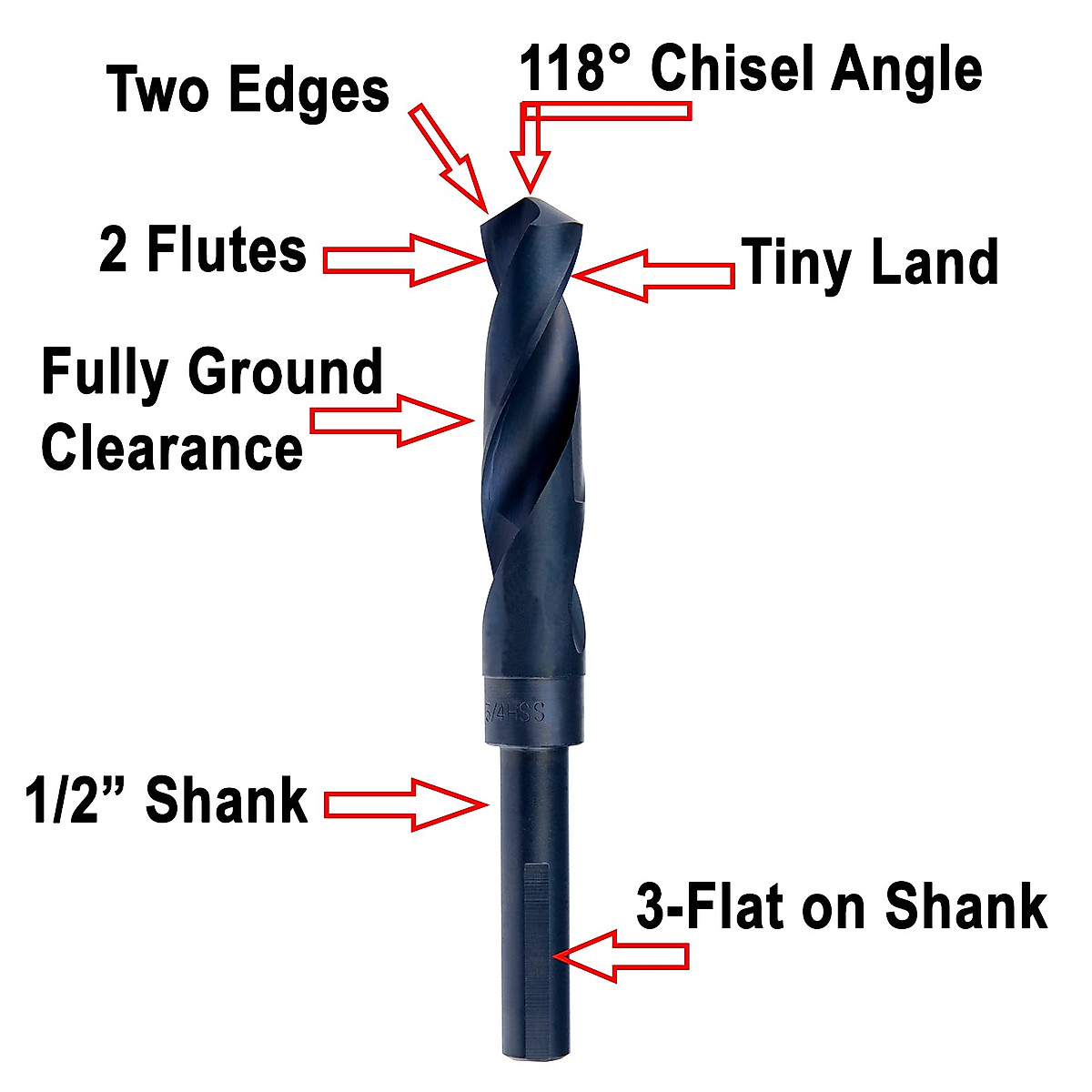 MAXTOOL 9/16" Silver and Deming Drill Bits HSS M2 S & D Drill Bits Prentice Twist Drills Black Oxide 3-Flat on 1/2" Shank 3-Flat 6" OAL; SD02B03R036