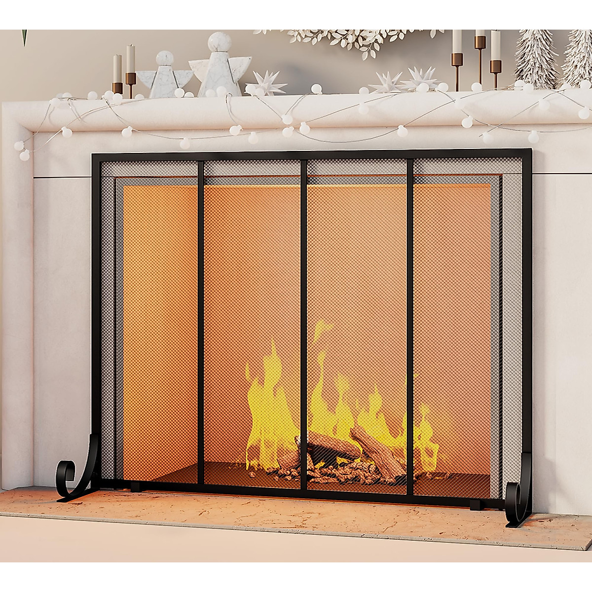 Fire Beauty Flat Panel Fireplace Screen Spark Guard Wrought Metal Gate Cover for Home, Decorative Mesh Fire Place Safety Fence,Baby Safe Spark Guard Protector