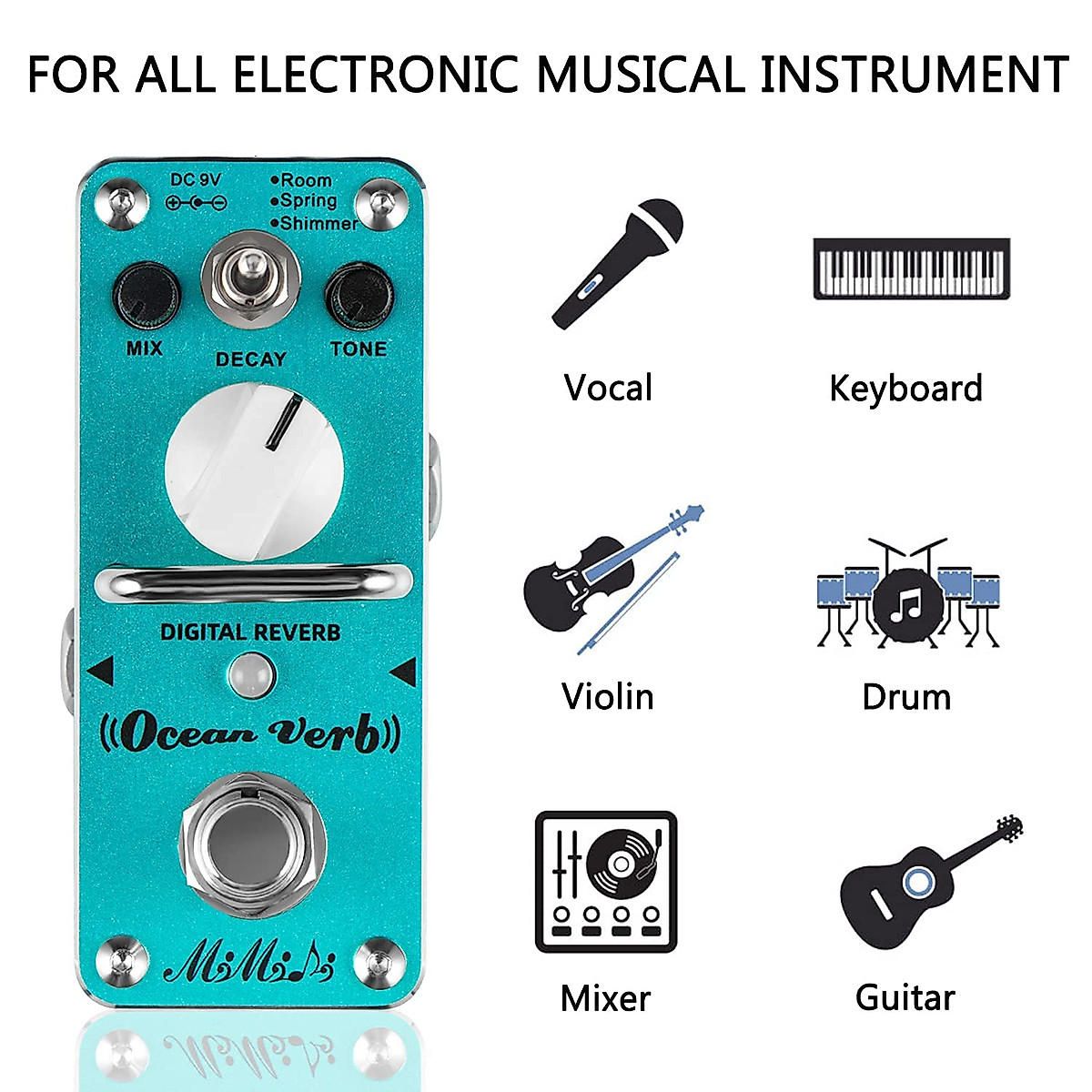 MIMIDI Digital Reverb Guitar Effect Pedal with True Bypass 3 Modes Room Spring Shimmer Portable Mini for Electric Guitar And Bass