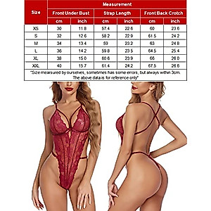 Avidlove Women Lingerie Sexy Deep V Lace Bodysuit Strappy One Piece Teddy Babydoll Dark Red XX-Large
