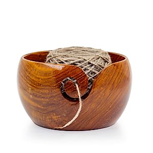 Nagina International Premium Rosewood Crafted Wooden Portable Yarn Bowl | Knitting Bowls | Crochet Holder (7 x 7 x 4 Inches)