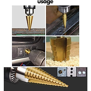Yi-zhong 3 Pcs (Metric 3-12 mm 4-12 mm 4-20 mm) Step Drill Bit Set Titanium Coated, Hex Shank Quick Change HSS Cone Drill Bit For Multiple Hole Step Bits Metal, Plastic Wood DIY Woodworking,