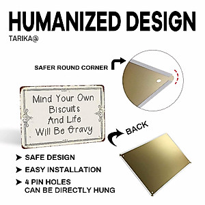 Mind Your Own Biscuits and Life Will Be Gravy 20X30 cm Metal Retro Look Decoration Crafts Sign for Home Kitchen Bathroom Farm Garden Garage Inspirational Quotes Wall Decor