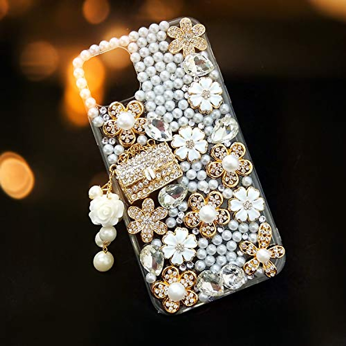 Guppy for iPhone 11 Case Women Luxury 3D Bling Shiny Rhinestone Diamond Crystal Pearl Handmade Pendant Iron Tower Pumpkin Car Flowers Soft Protective Anti-Fall Case for iPhone 11