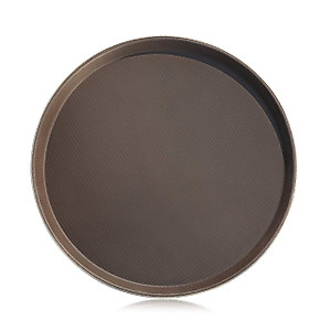 New Star Foodservice 25064 Restaurant Grade Non-Slip Tray, Plastic, Rubber Lined, Round, 14-Inch, Brown