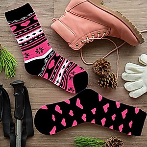 HOT FEET Boys and Girls 2 Pack Heavy Thermal Socks - Traps in Warmth – Kids Thick Insulated Crew for Casual Cold Weather Use (Heart Fair Isle)