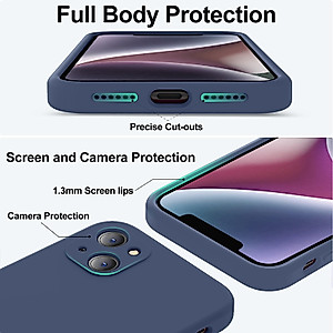 Vooii Compatible with iPhone 14 Case, Upgraded Liquid Silicone with [Full Cover Camera Protection] [Soft Anti-Scratch Microfiber Lining] Protective Phone Case for iPhone 14 6.1 inch - Navy Blue