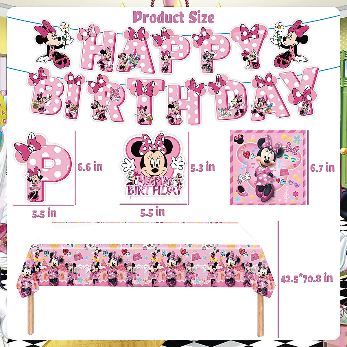 Pink Mouse Party Supplies, Pink Mouse Birthday Party Decorations Include Banner, Hanging Swirls, Cake Foil Balloons, Latex Balloons, Cake Toppers, Tableware, Tablecloth