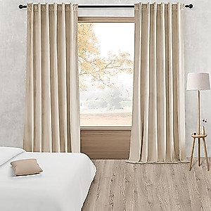 Topfinel Cream Velvet Curtains for Bedroom 96 Inches Length 2 Panels Modern Boho Rod Pocket Blackout Window Treatments Curtains 96 Inches Long for Living Dinning Room Nursery Sliding Door,52x96,Beige