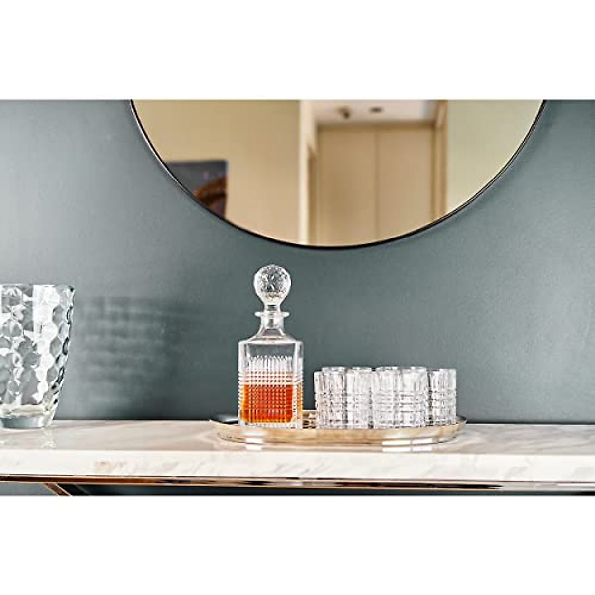 Nou Living Crystal Whiskey Decanter Set with Glasses – Whisky Decanter & Glass Set of 6 – Whiskey Decanter Sets for Men – 11 Pc Whiskey Gift Set - Crystal Liquor Decanters for Alcohol, Bourbon