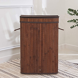 Sophia & William Laundry Hamper with Lid, 72L Bamboo Laundry Basket with Removable Liner, Collapsible Storage Dirty Clothes Basket with Handles for Laundry Bedroom, Dark Brown