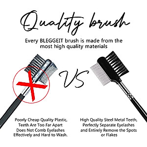 BLEGGEIT Pro Eyebrow Brush and Comb, Metal Eyelash Brush and Eyelash Comb Separator, Steel Brow Brush and Eyebrow Comb Set, Spoolie Brush and Angled Brow Brush, Precision Application, Defining and Shape (2 PCS)