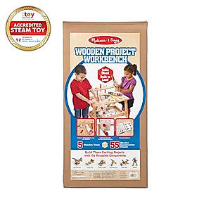Melissa & Doug Solid Wood Project Workbench Play Building Set - STEAM Toy, Wooden Kids Work Bench, Toy Tool Bench