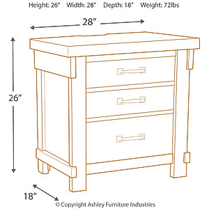 Signature Design by Ashley Brashland Farmhouse 3 Drawer Nightstand with Dovetail Construction, 2 Electrical Outlets & 2 USB Charging Ports, Textured White