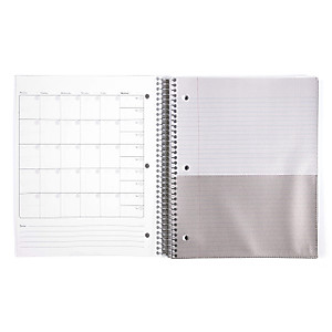 Mintra Office Durable Spiral Notebooks, 5 Subject, (Sage Green, College Ruled 1pk) - 200 Sheets, 5 Poly Pockets, School, Office, Business