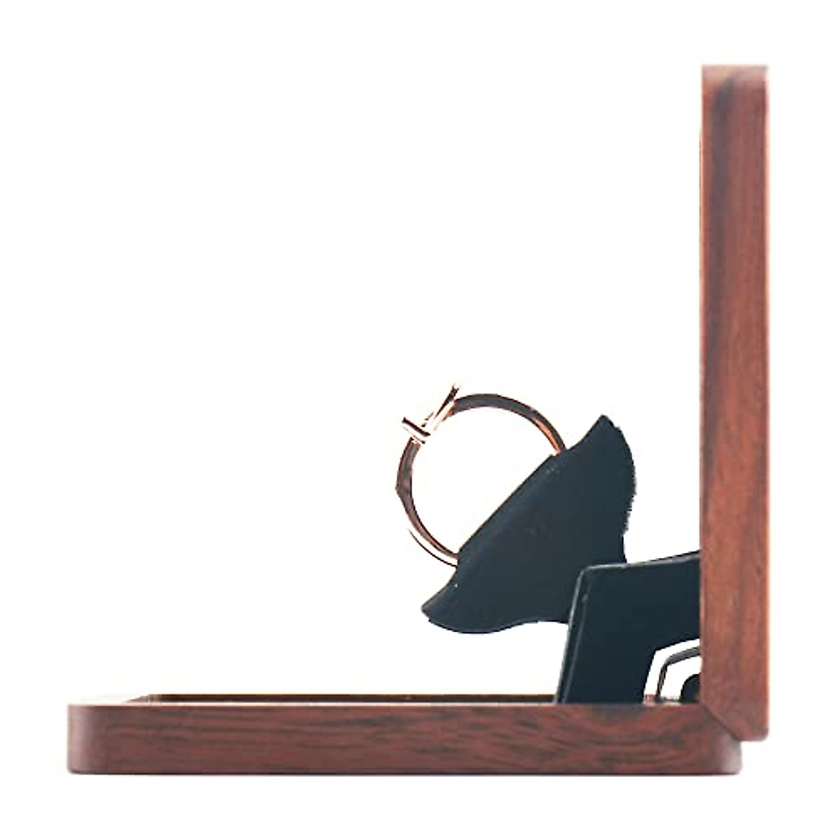 Yookin Handcrafted Wooden Rotating Ring Box Magnetic Closure Ring Storage Case Portable Ring Holder for Proposal,Engagement,Wedding (Black walnut)