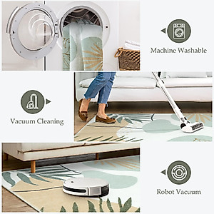 Seavish Washable Rugs for Living Room 5x7 Green Area Rug for Bedroom Low Pile Mid Century Modern Decor Rug Soft Non-Shedding Kids Room Rug Large Accent Throw Rug for Entryway Office Dining Room