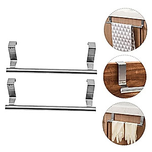 HOOTNEE 2pcs Stainless Steel Towel Rack Cabinet Door Towel Holder Kitchen Hand Towel Holder Nail- Hanging Pole Over The Door Tea Towel Holder Multi Purpose Hanger Towel Hanger Silver