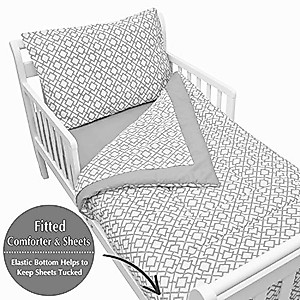 American Baby Company 100% Cotton Percale 4-Piece Toddler Bedding Set, Gray Lattice, for Boys and Girls