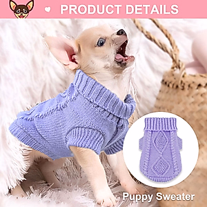 2 Pieces Puppy Sweater Dog Sweater for Small Dogs Winter Warm Dog Knitted Sweater Cute Puppy Clothes for Chihuahua Teacup Yorkie Pet Cat Knitwear Turtleneck Clothes XXS (XX-Small)