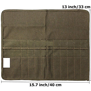 22 slots Paint Brush Case Canvas Paint Brush Holder, Roll Up Storage Bag Holder Canvas Wrap for Acrylic Watercolor Oil Face Brush - Army Green