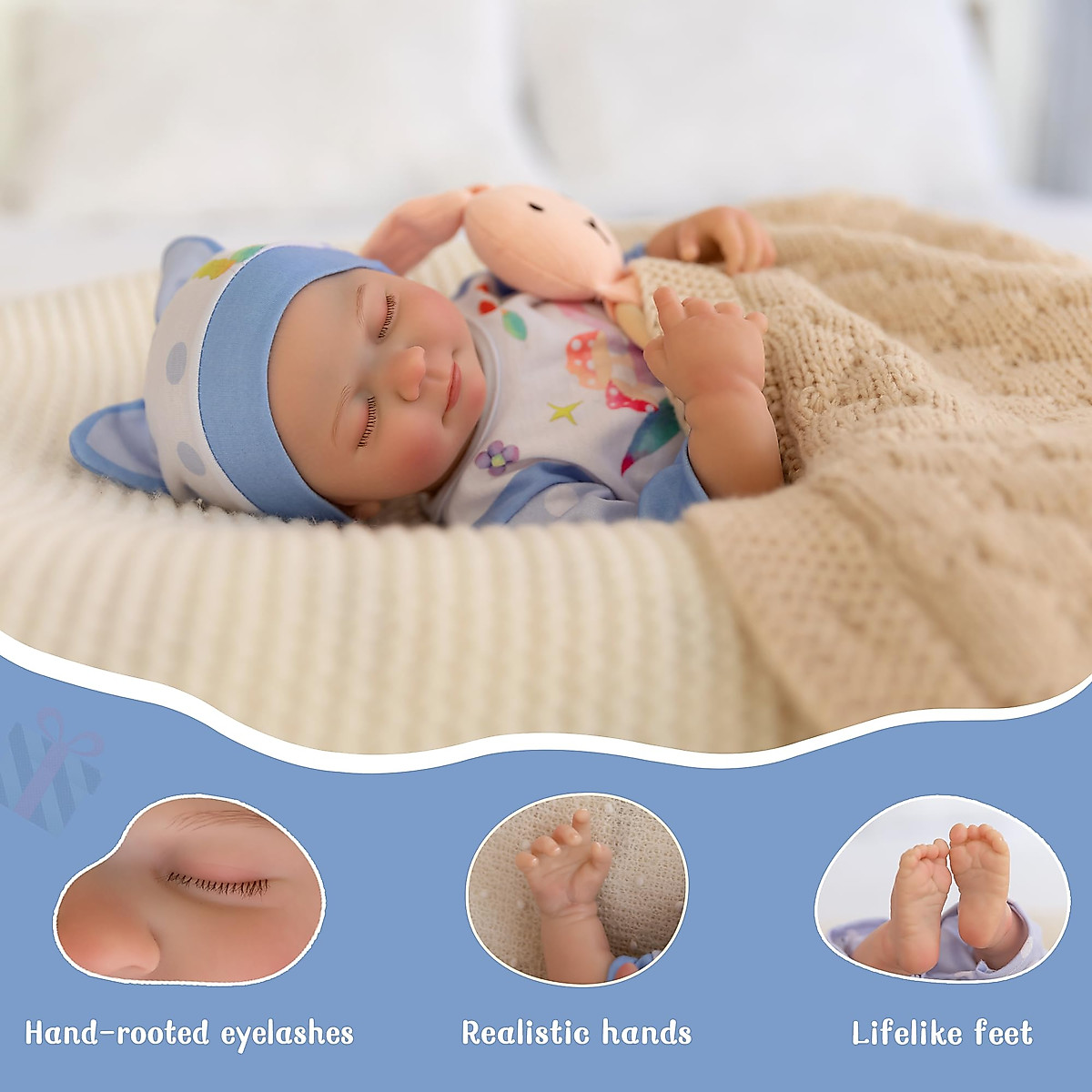 Thorugod Realistic Reborn Baby Dolls - 18 Inch Lifelike Smiling Boy Doll with Vinyl Body, Christmas/Birthday Gift for Kids Age 3+