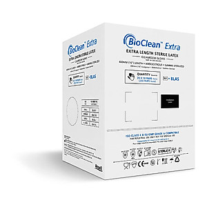Ansell BLAS-M BioClean Extra Sterile Latex Glove, 16" Length, Ambidextrous, Natural, M (Pack of 200)