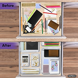 Superio Ribbed Collection - Decorative Plastic Desk Drawer Organizer Tray, White (Set of 5) Open Home Storage Bins Organizer Baskets, for Organizing Closet Shelves Drawer Shelf