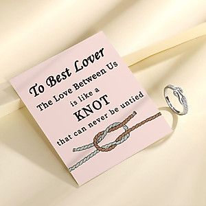 Love Knot Promise Ring for Women S925 Sterling Silver Square Knot Ring Engraved "I Love You Forever" Mothers'Day Birthday Valentine's Day Jewelry Gift for Girlfriend Boyfriend (5)