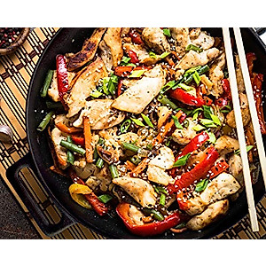 Jim Beam 12'' Pre Seasoned Heavy Duty Construction Cast Iron Grilling Wok, Griddle and Stir Fry Pan