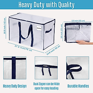 VENO 4 Pack Moving Bags, Heavy Duty, Moving Boxes Alternative, Packing Storage Supplies for Dorm Room Essentials with Zipper for Clothes, Extra Large Totes for Packaging (Clear, 4 Pack)