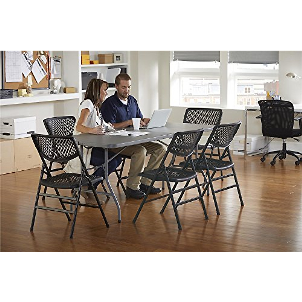 COSCO 6 ft. Fold-in-Half Banquet Table w/Handle, Gray