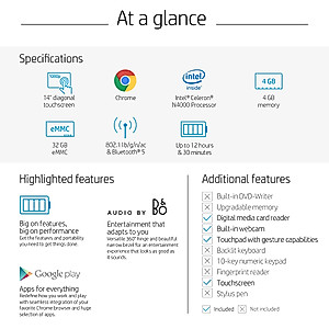 HP Chromebook x360 14b-cb0023dx 14" TS Intel Pentium Silver N6000 Intel UHD Graphics 4 GB LPDDR4 RAM 64 GB eMMC Storage, Chrome OS BT Webcam Spruce Blue (Renewed)