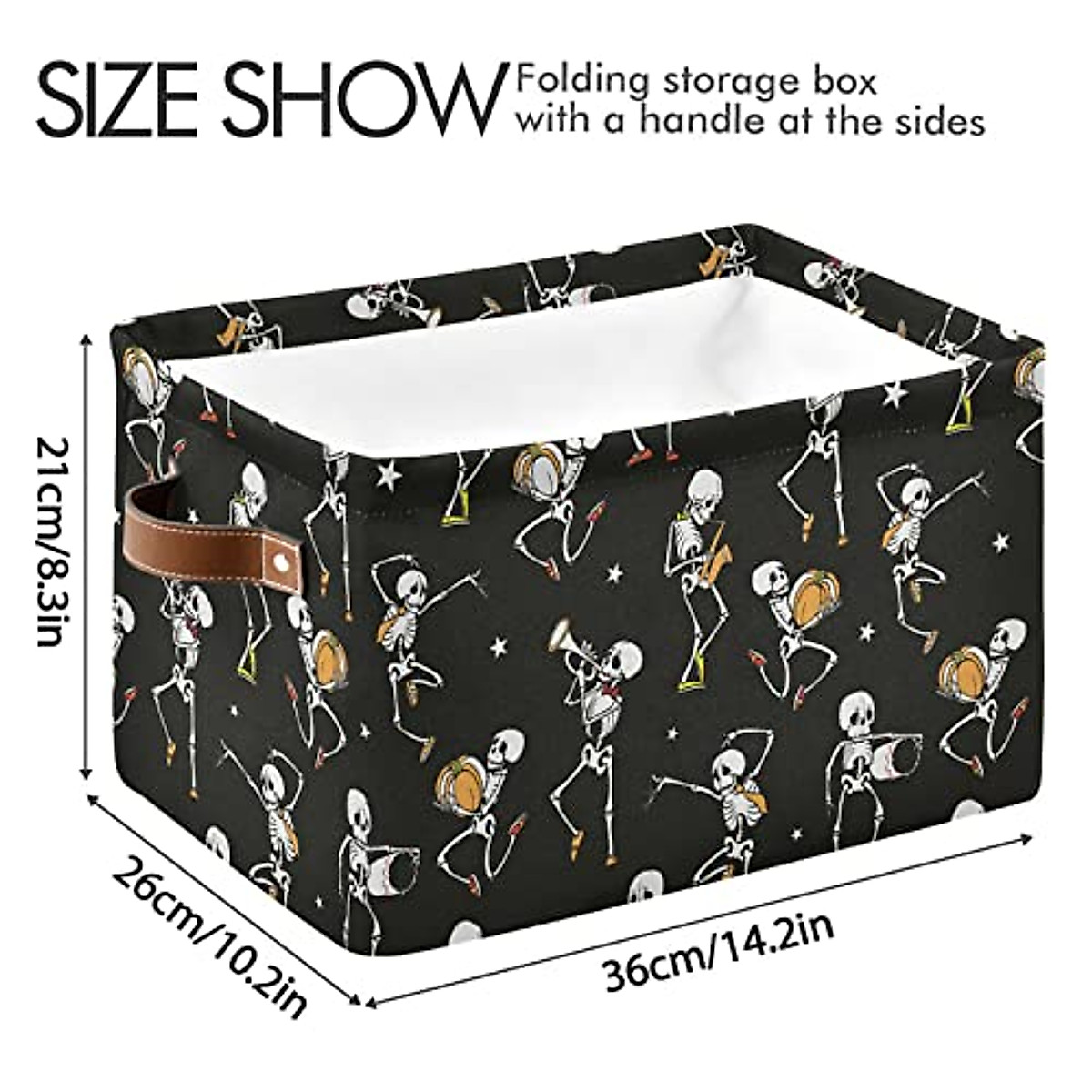 Sletend Skull Rectangular Storage Bin Foldable Sturdy Organizer Basket with Leather Handles for Organizing Home Office Nursery-1Pack